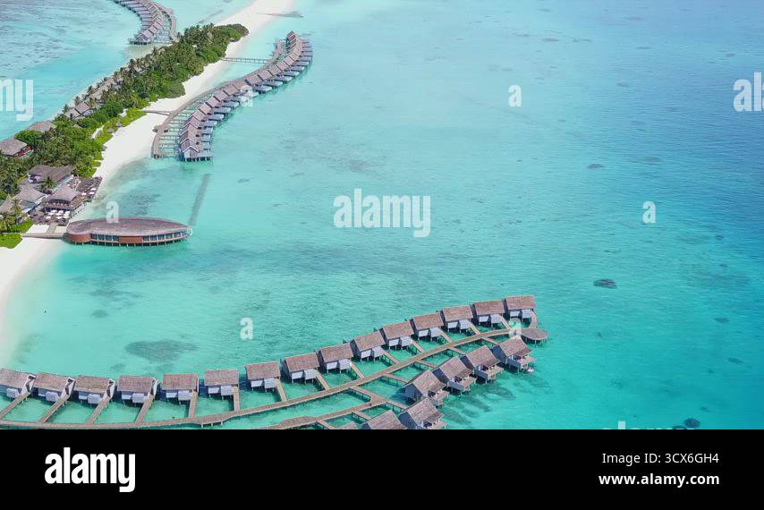 Drone aerial travel of tranquil shore beach adventure by clear ocean ...