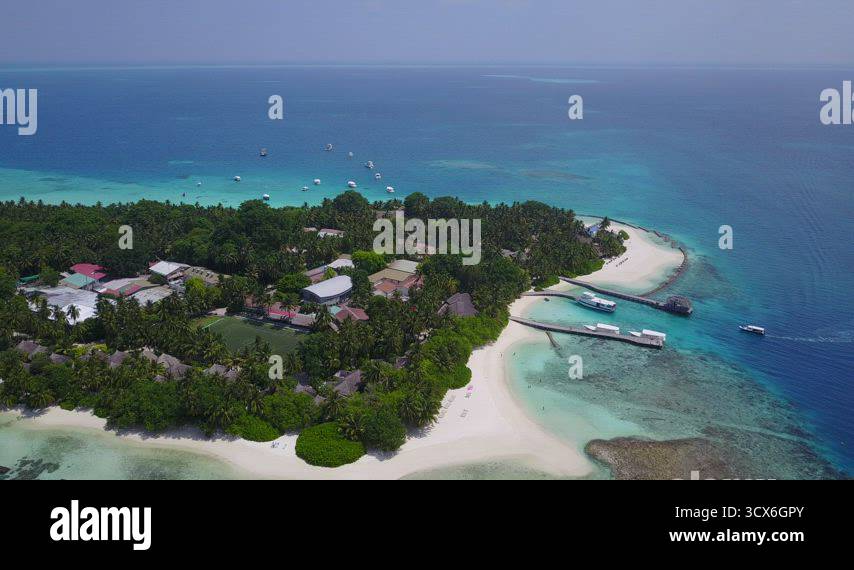 Aerial travel of marine coast beach vacation by blue sea and clean ...