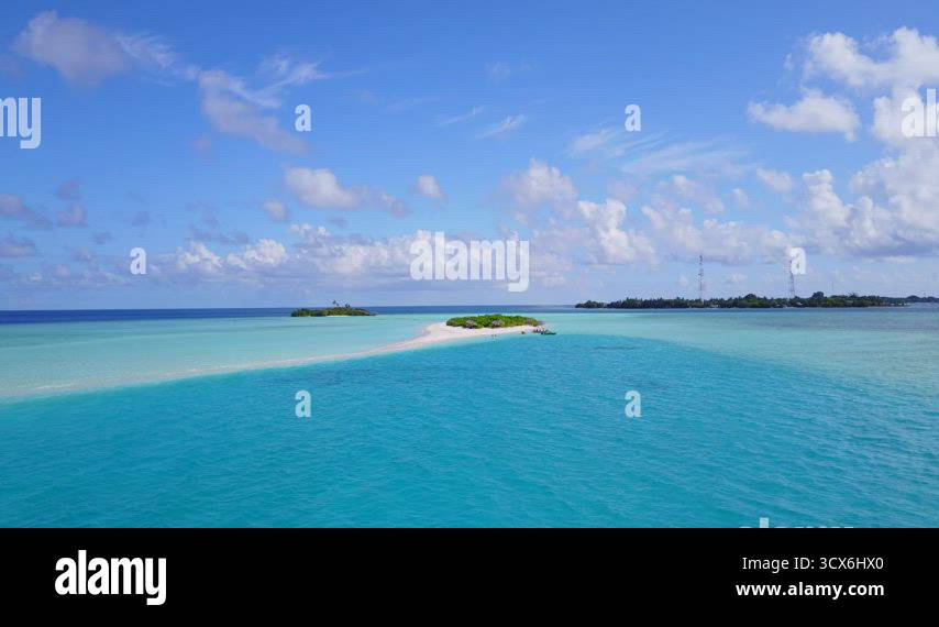 Drone aerial panorama of relaxing island beach wildlife by blue green ...