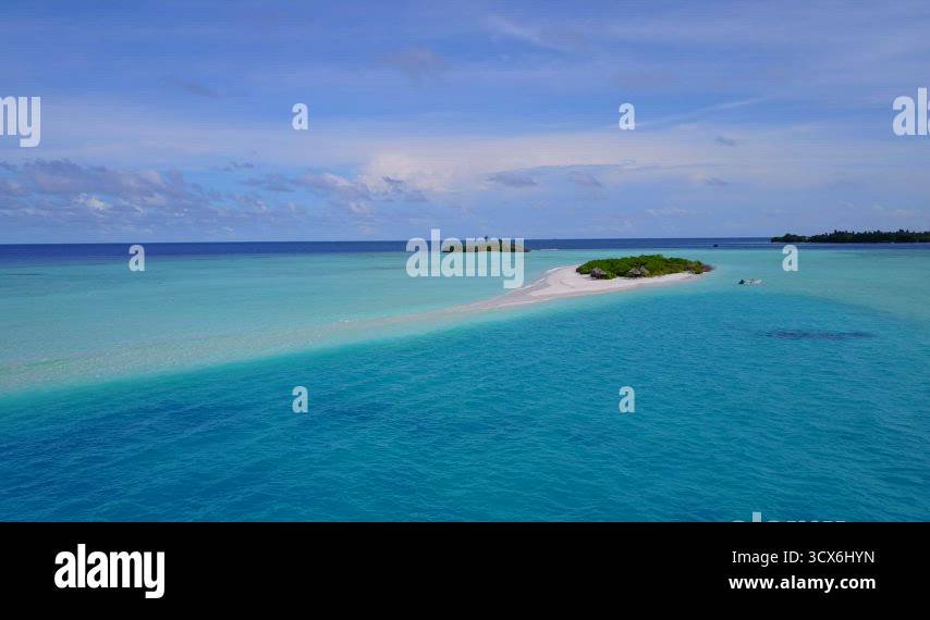 Drone view sky of idyllic shore beach time by clear sea and white sand ...