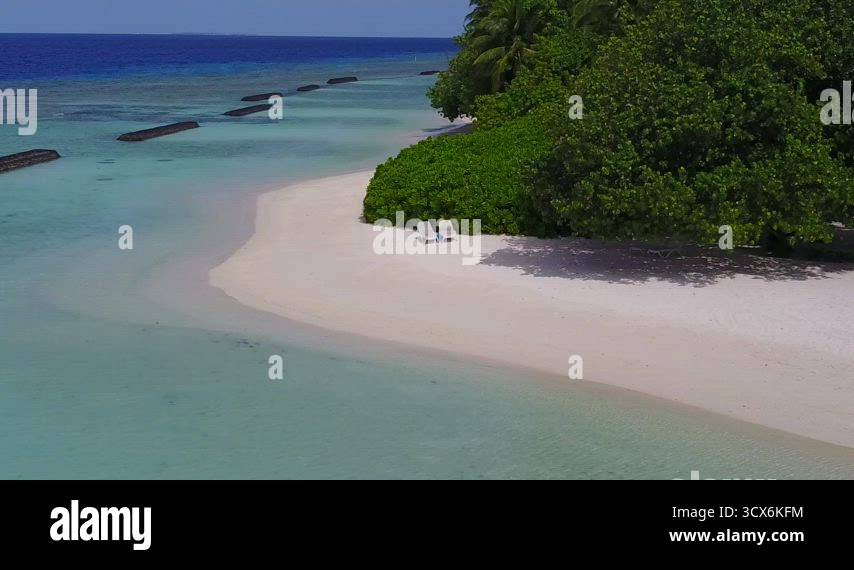 Drone aerial tourism of exotic resort beach journey by transparent ...