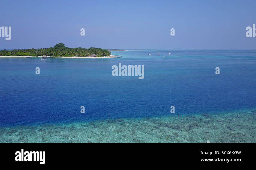 Drone view travel of idyllic bay beach journey by clear ocean and clean ...