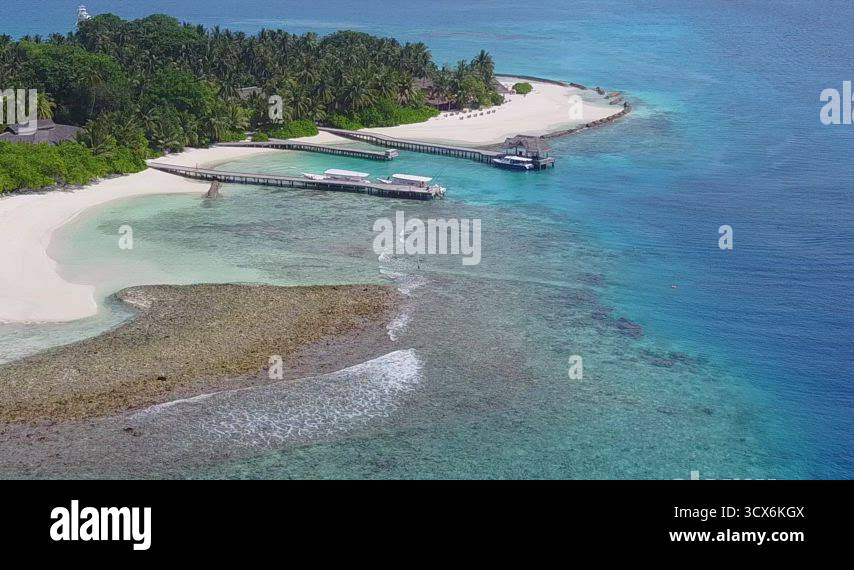 Aerial drone tourism of idyllic coast beach holiday by clear ocean with ...