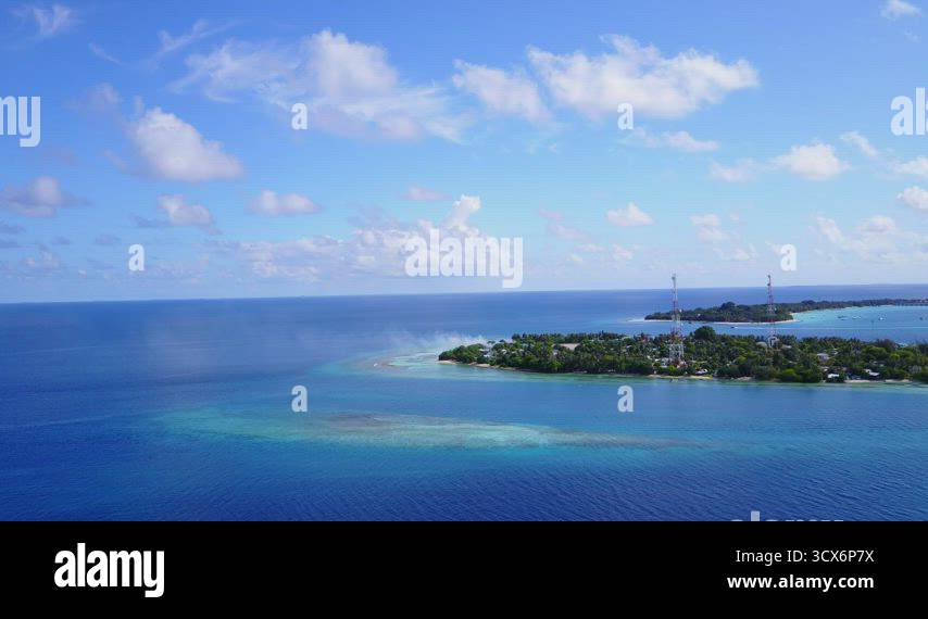 Aerial landscape of paradise island beach trip by turquoise ocean with ...