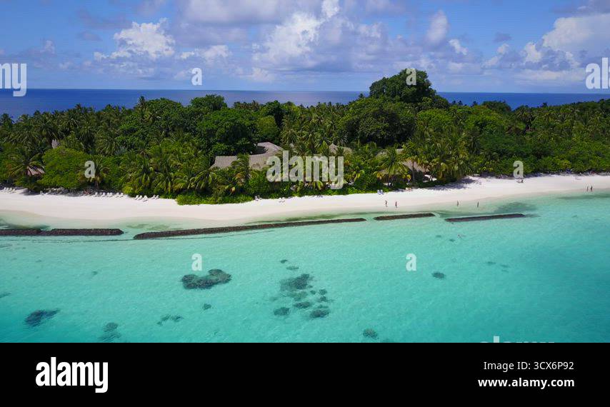 Aerial drone seascape of luxury tourist beach journey by clear ocean ...