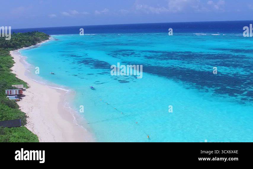 Drone aerial travel of exotic coast beach holiday by blue lagoon with ...