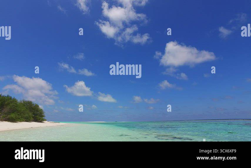 Aerial nature of idyllic tourist beach journey by blue water with white ...