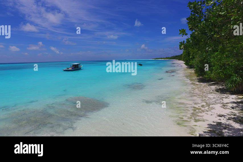 Summer sky of paradise lagoon beach journey by blue sea with white ...