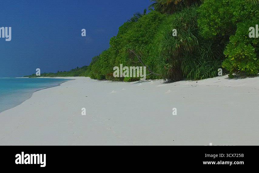 Warm panorama of relaxing lagoon beach journey by blue green sea with ...
