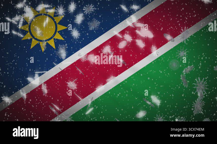 Namibia flag falling snow loopable, New Year and Christmas background ...