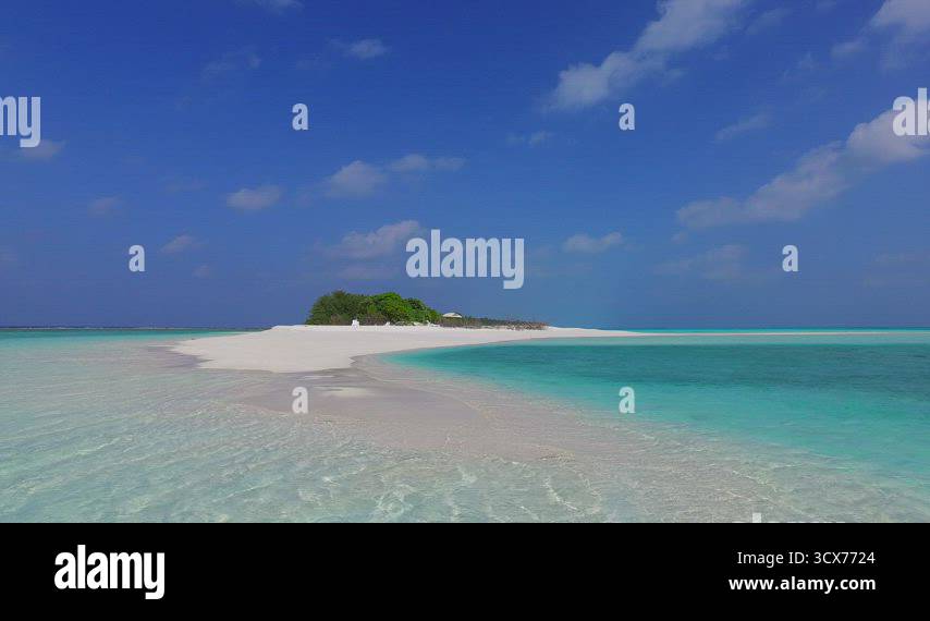 Warm scenery of luxury island beach break by transparent lagoon and ...