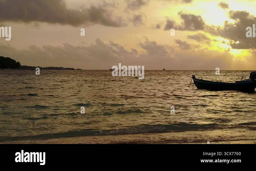 Daytime nature of relaxing island beach trip by blue lagoon with clean ...