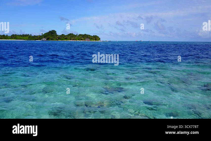 Close up sky of beautiful bay beach trip by blue sea and white sand ...