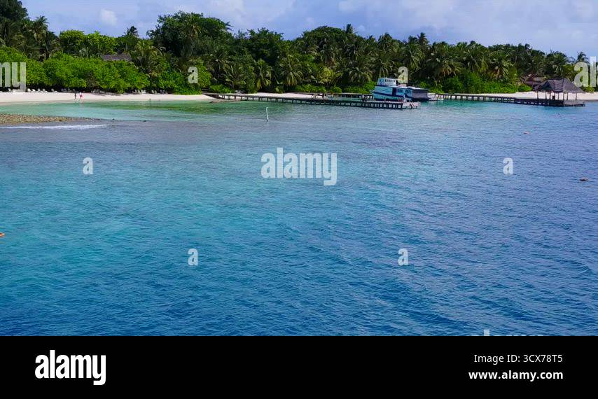 Sunny sky of luxury shore beach journey by blue lagoon and white sandy ...