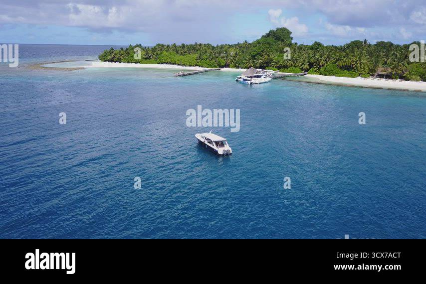 Aerial drone sky of exotic lagoon beach vacation by clear water and ...