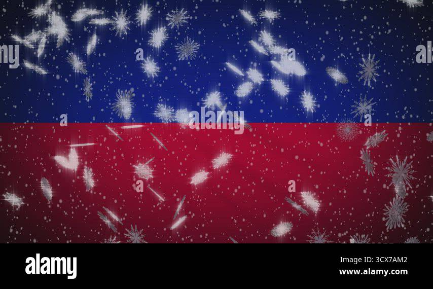 Haiti flag falling snow loopable, New Year and Christmas background ...