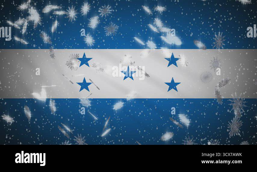 Honduras flag falling snow loopable, New Year and Christmas background ...