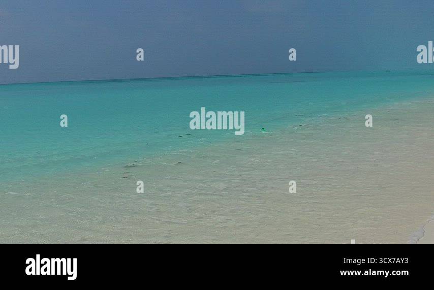 Romantic scenery of idyllic resort beach journey by blue green ocean ...