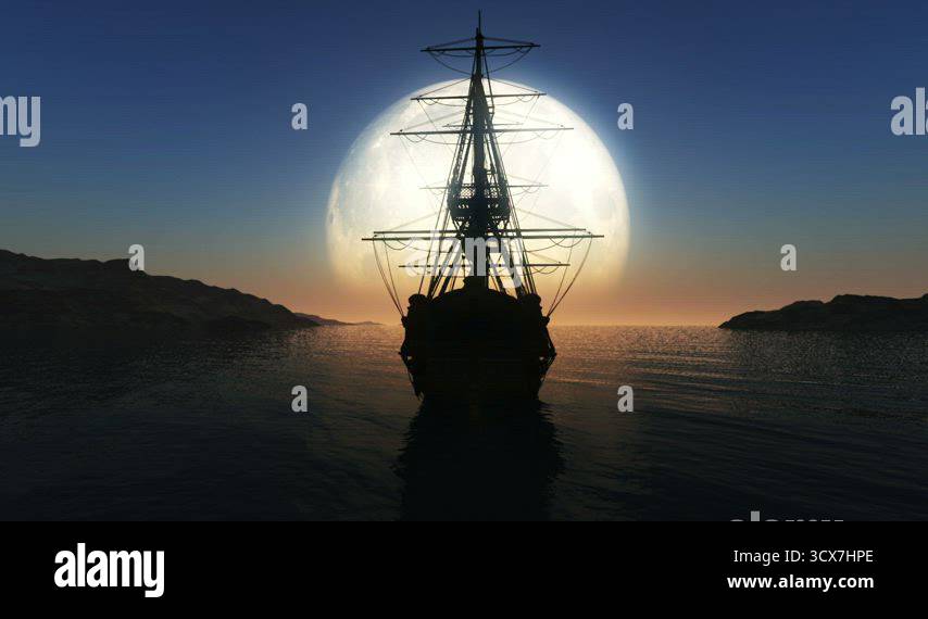 full moon old ship hd Stock Video Footage - Alamy