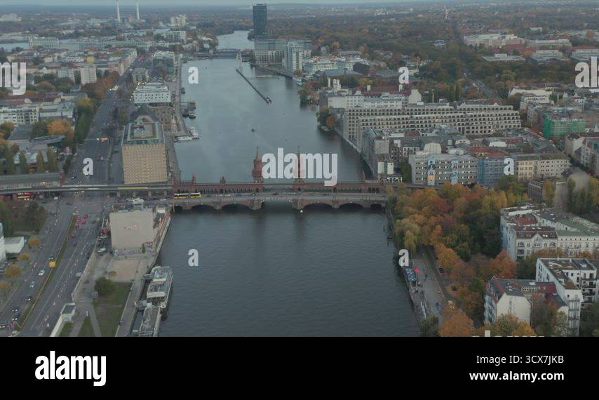 Oberbaum Bridge on Spree River in Berlin, Germany at Daytime, Aerial ...