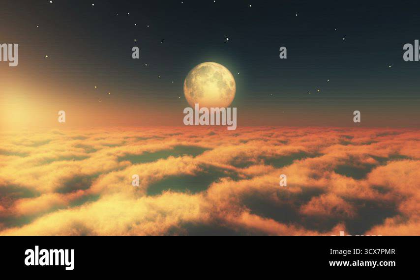 fly in clouds sunset moon Stock Video Footage - Alamy