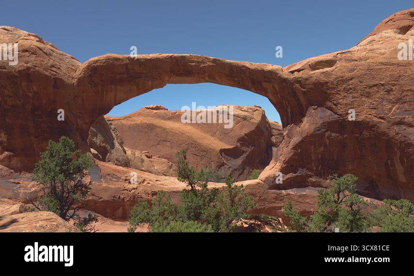 Oblique view of Double O Arch. Arches National Park, Utah, MOAB, USA ...