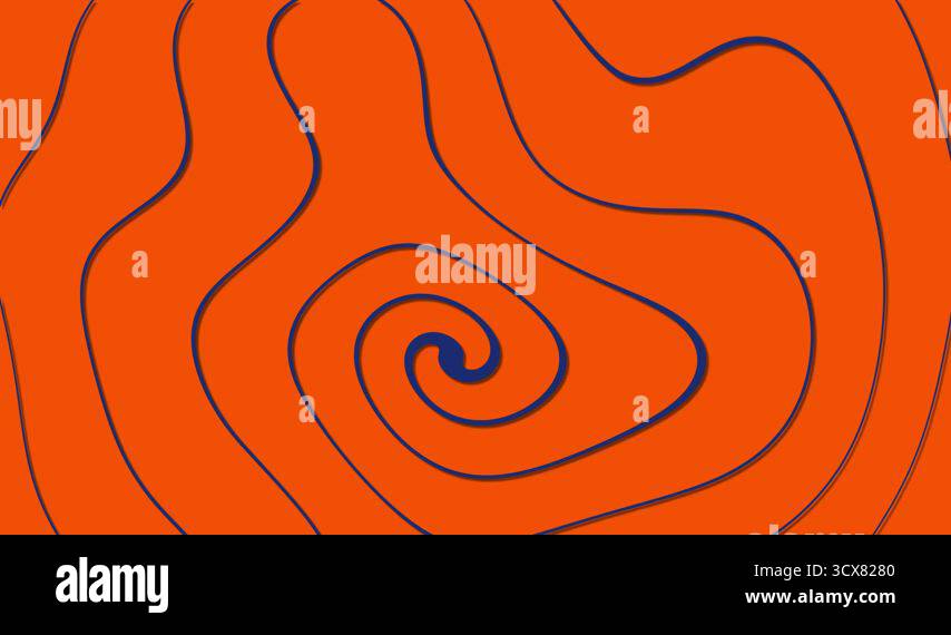 Rotating spiral of irregular shape in blue on an orange background ...