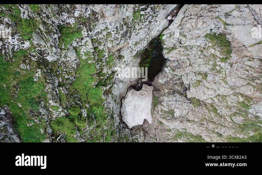Top view of steep mountain cliffs and an ice cave Stock Video Footage ...