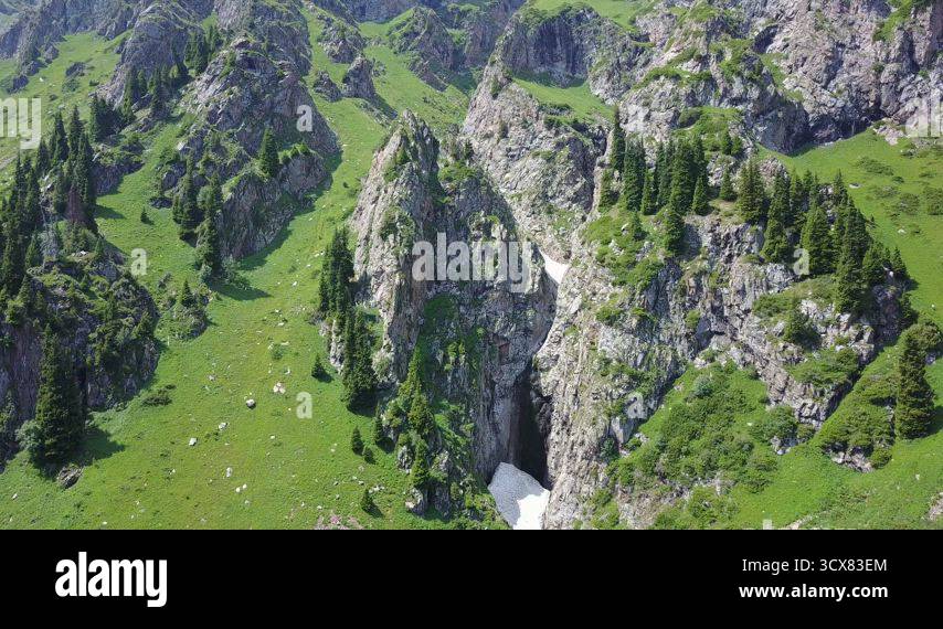 Top view of steep mountain cliffs and an ice cave Stock Video Footage ...