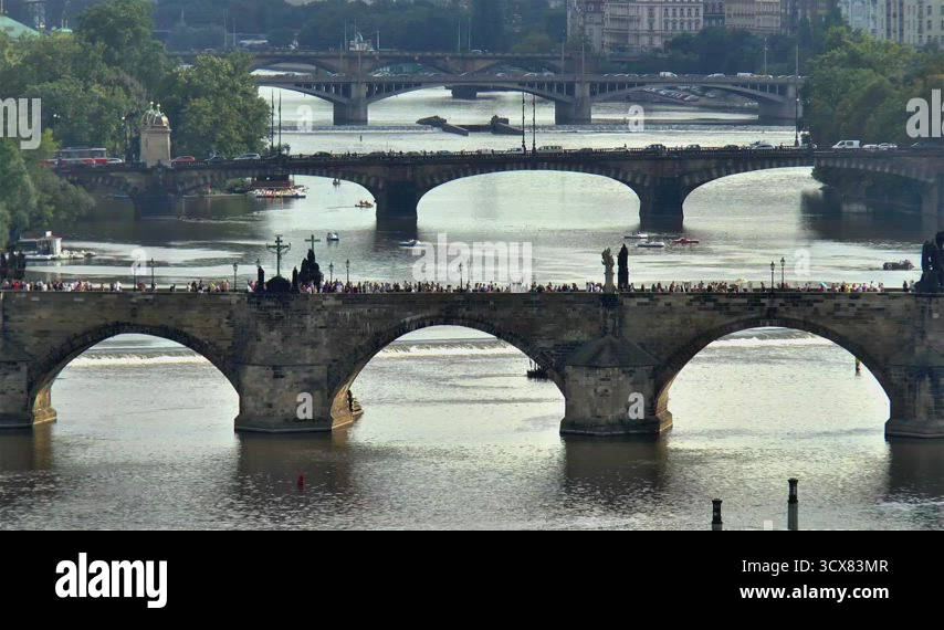 Prague bridges across the Vltava river in Prague Stock Video Footage ...