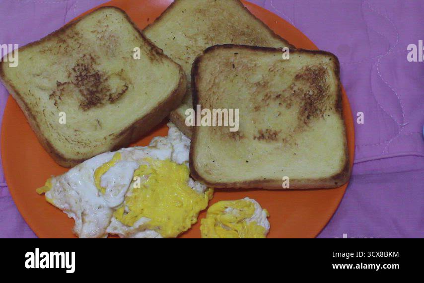 Homemade morning breakfast with toast bread and omelet Stock Video ...