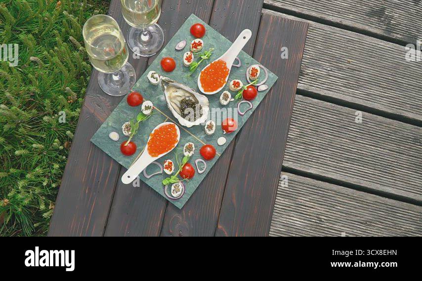 Fresh Caviar and Seafood Snack Still Life Stock Video Footage - Alamy
