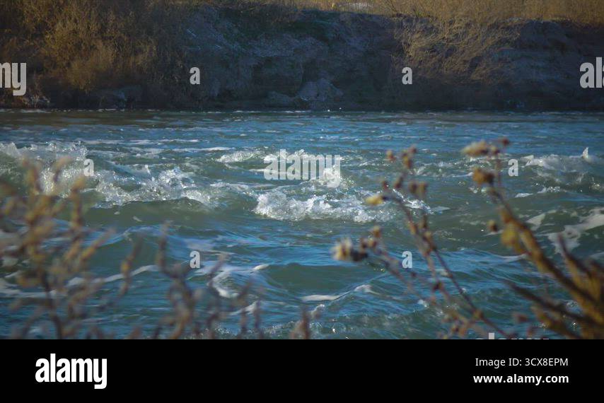 Stream Water Falling Down Bursting Ecology Background. Raging clean ...