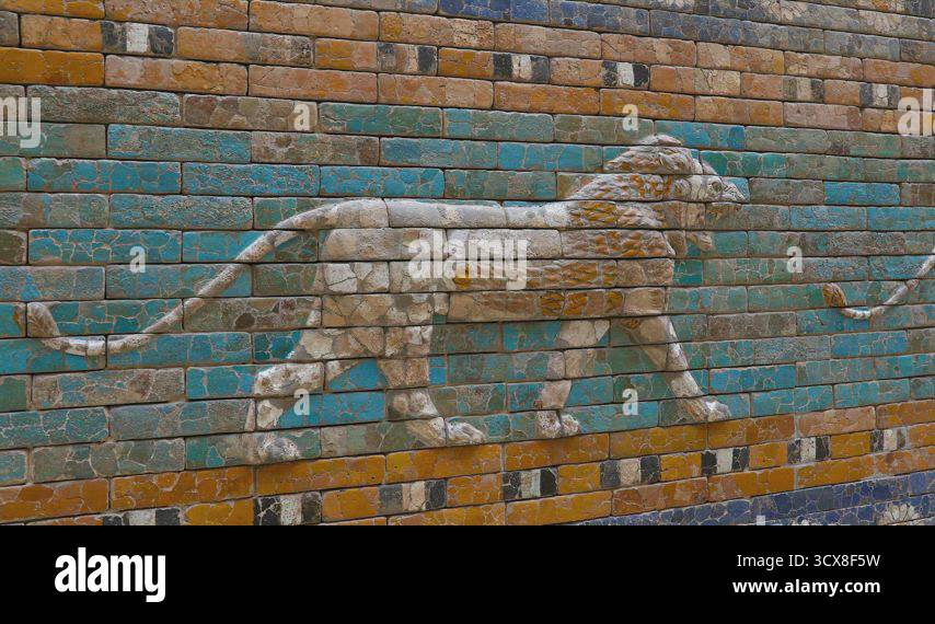 Glazed brick bas relief of Ishtar Gate of Babylon Stock Video Footage ...
