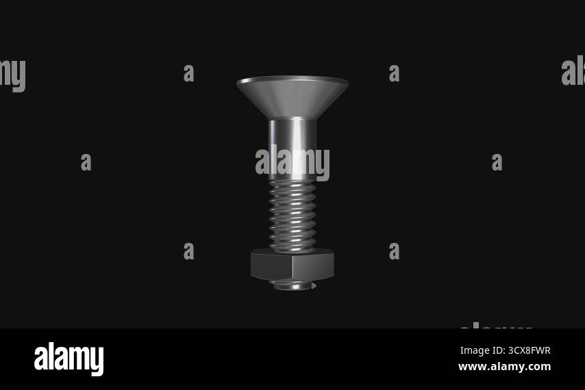 Screw and nut. The animation of the tightening nut and bolt metal Grey ...