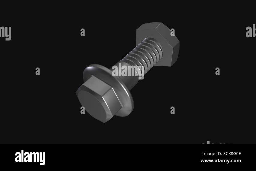 Bolt and nut. The animation of the tightening nut and bolt metal Grey ...