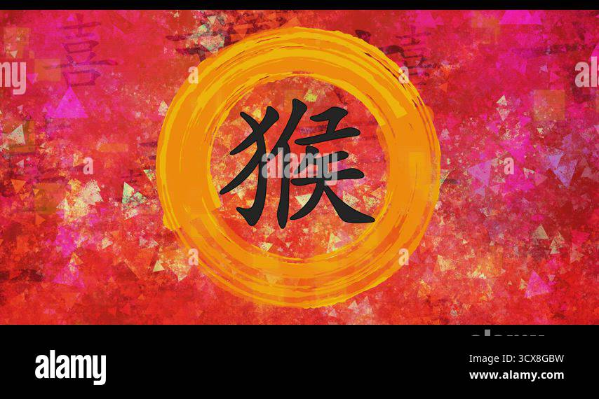 Monkey Chinese Zodiac in Chinese Calligraphy on Painted Background ...