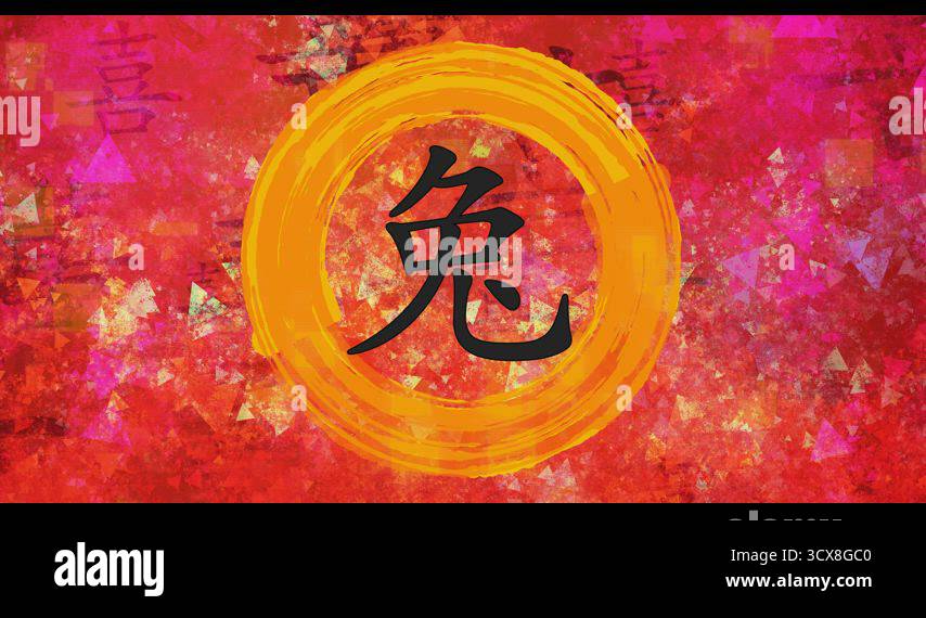 Rabbit Chinese Zodiac in Chinese Calligraphy on Painted Background ...