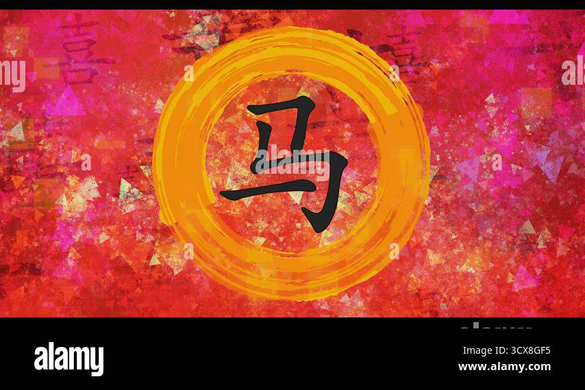 Horse Chinese Zodiac in Chinese Calligraphy on Painted Background Stock ...