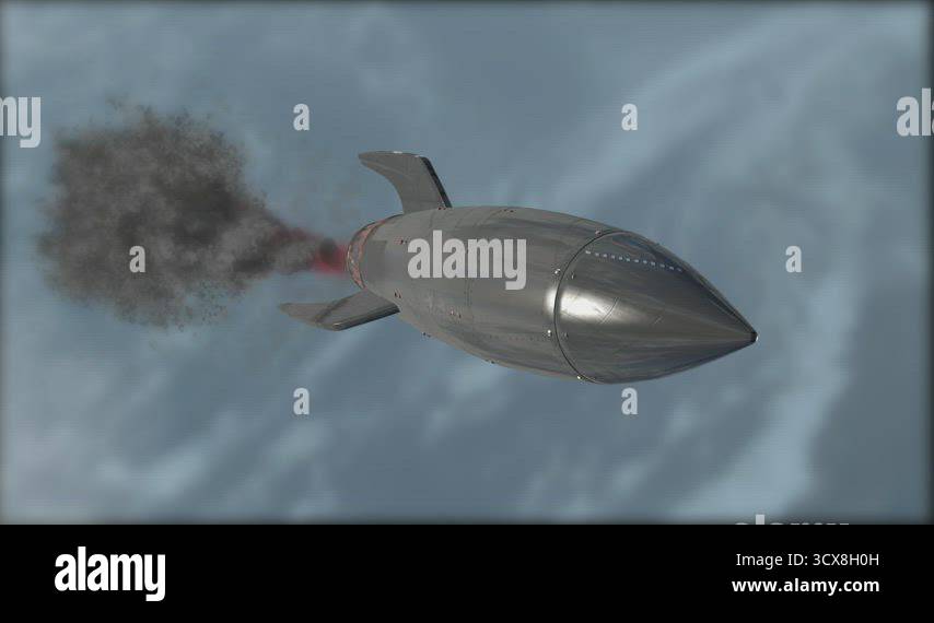 A black rocket is flying in the sky. Weapons of mass destruction ...