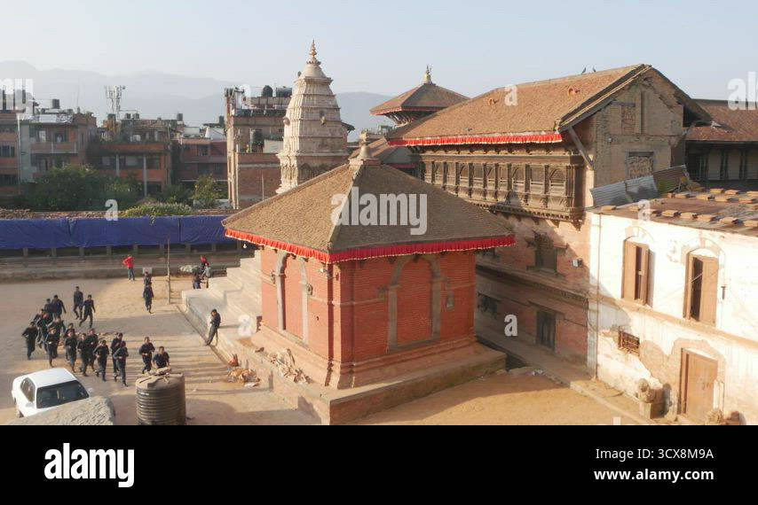 BHAKTAPUR, KATHMANDU, NEPAL - 18 Armed police officers and soldiers ...