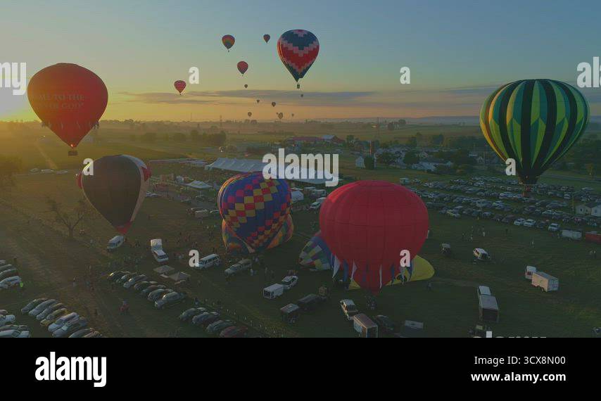 Aerial View of a Morning Launch of Hot Air Balloons at a Balloon ...