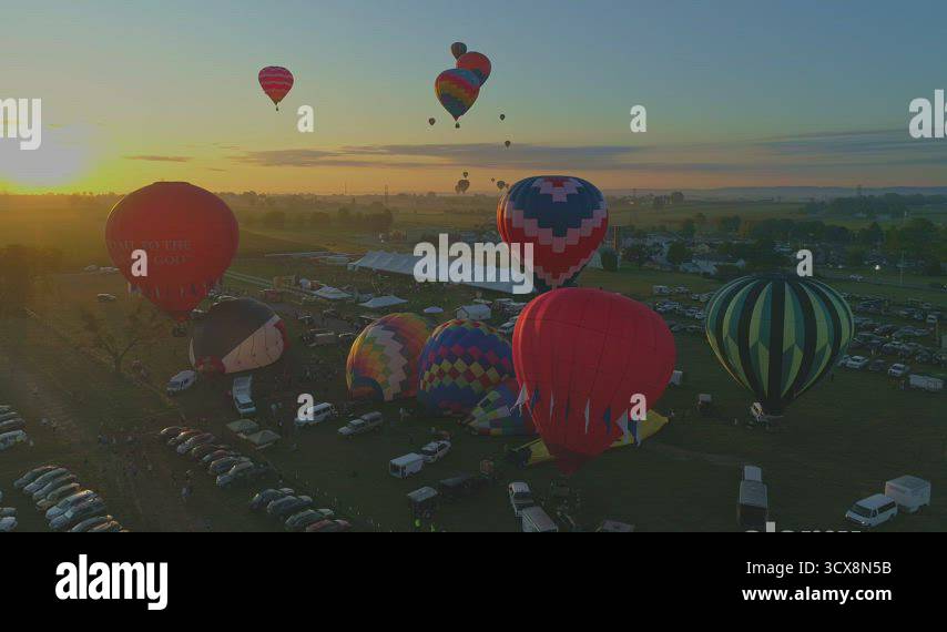 Aerial View of a Morning Launch of Hot Air Balloons at a Balloon ...