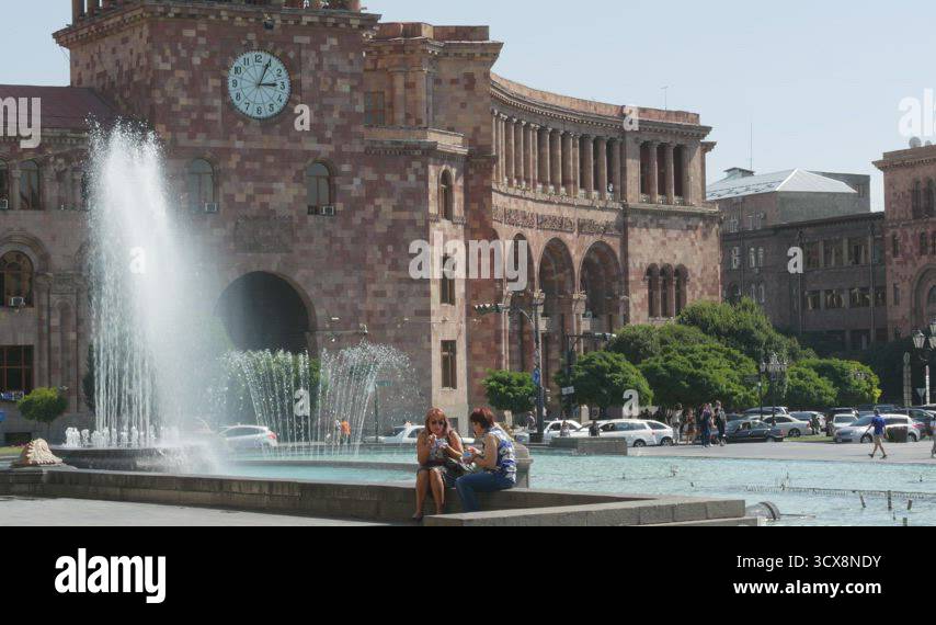 YEREVAN, ARMENIA, CAUCASUS - 28 AUGUST 2019: Central Republic Square ...