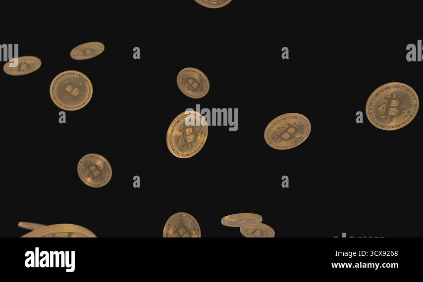 In zero gravity, coins with bitcoin. They rotate randomly. A lot of ...