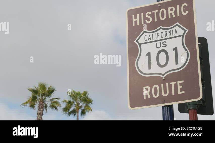 Pacific Coast Highway, historic route 101 road sign, tourist ...