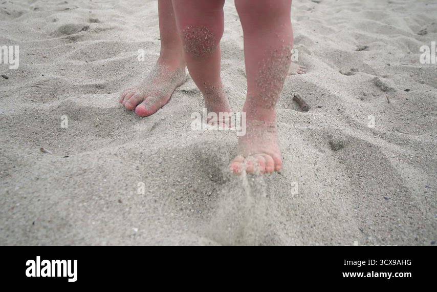 Baby First Steps On Sea Beach, Close-Up SLOW MOTION Stock Video Footage ...