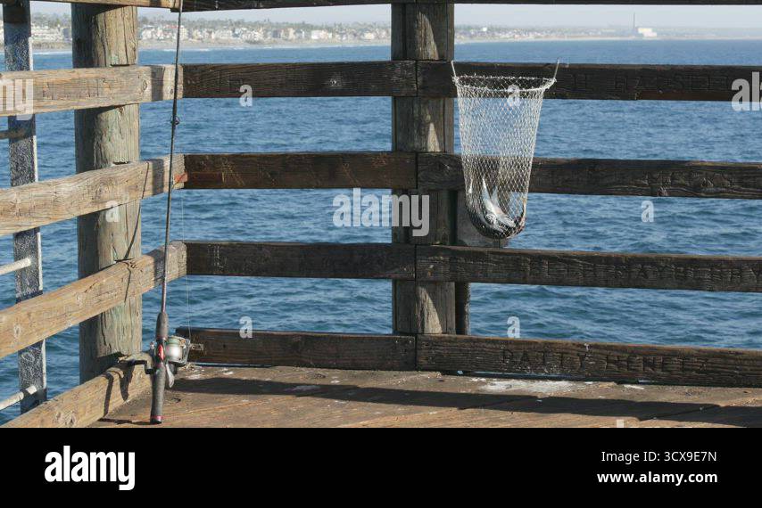 Saltwater angling on pier California USA. Sea ocean. Fishing catch ...