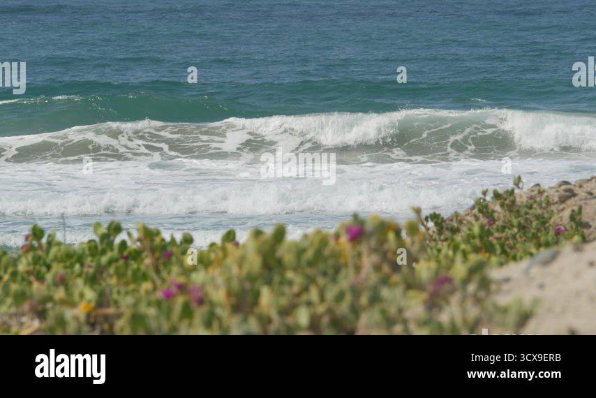 Big blue tide waves on beach, California shoreline USA. Pacific ocean ...