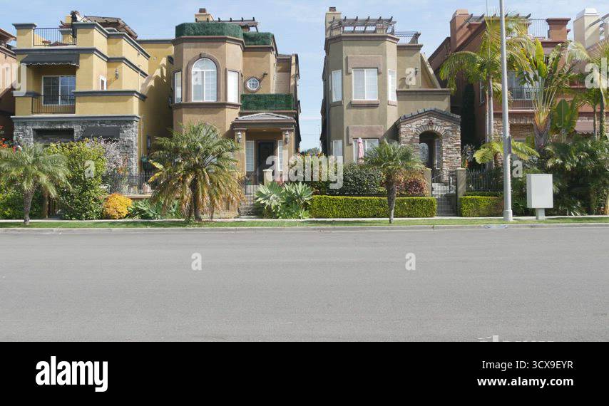 Suburban houses on street. Townhouse buildings exterior architecture ...